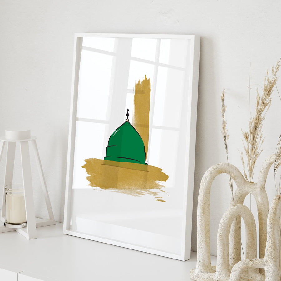 Minimalistic Green Dome Masjib Nabwi Prophet Muhammad PBUH Islamic Wal ...